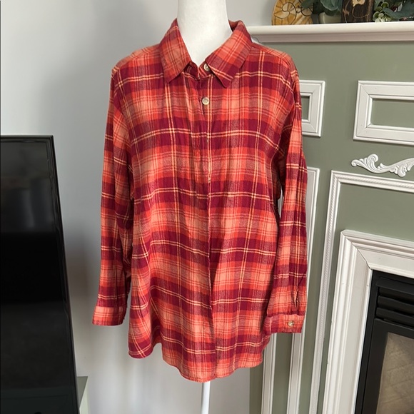 Woman Within | Tops | Woman Within Red And Orange Plaid Buttonup Shirt ...